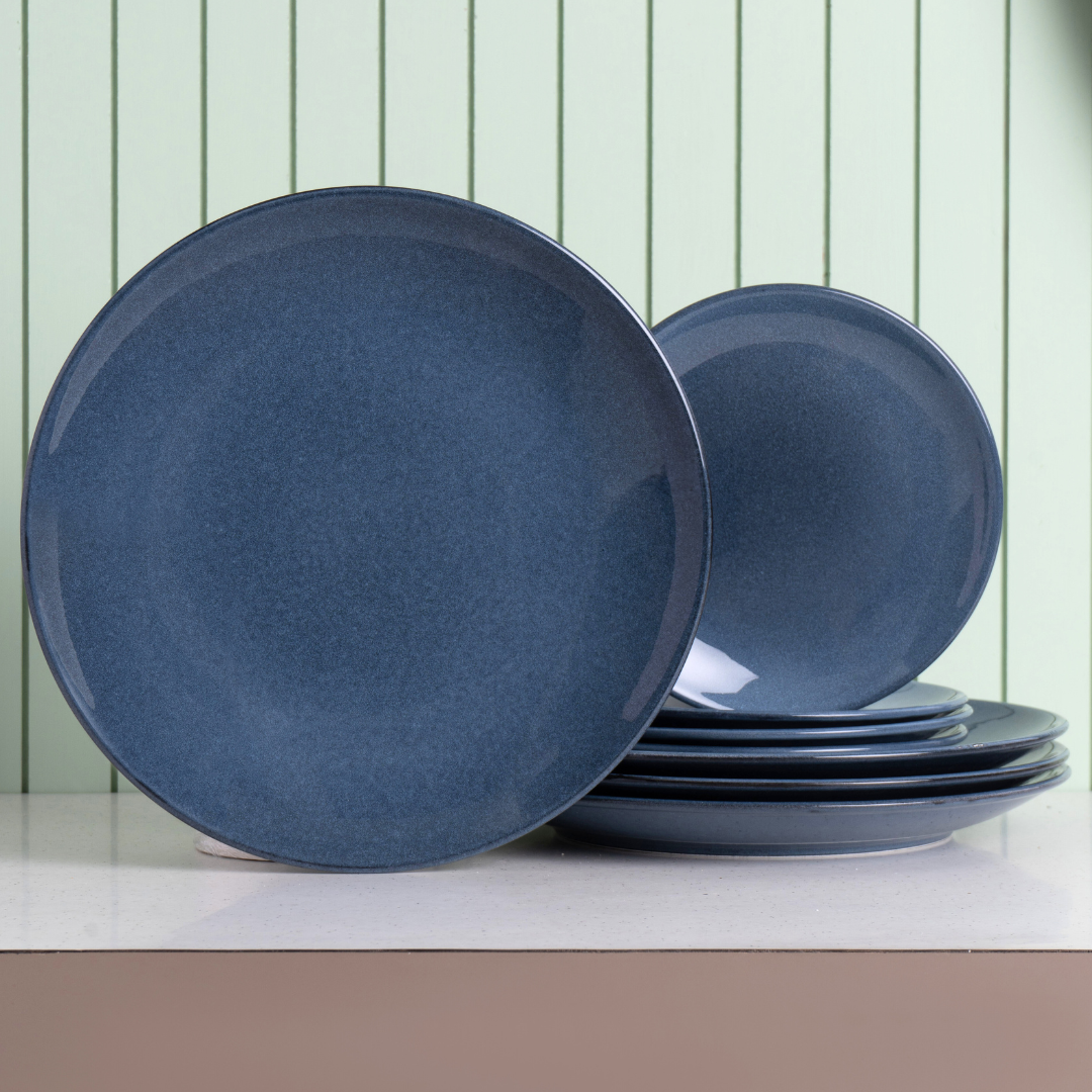 Reactive Denim Blue Porcelain Dinner Set- 8 piece, For Family of 4 ...
